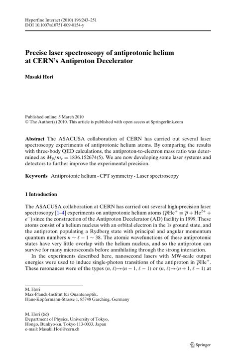 Pdf Precise Laser Spectroscopy Of Antiprotonic Helium At Cerns Antiproton Decelerator