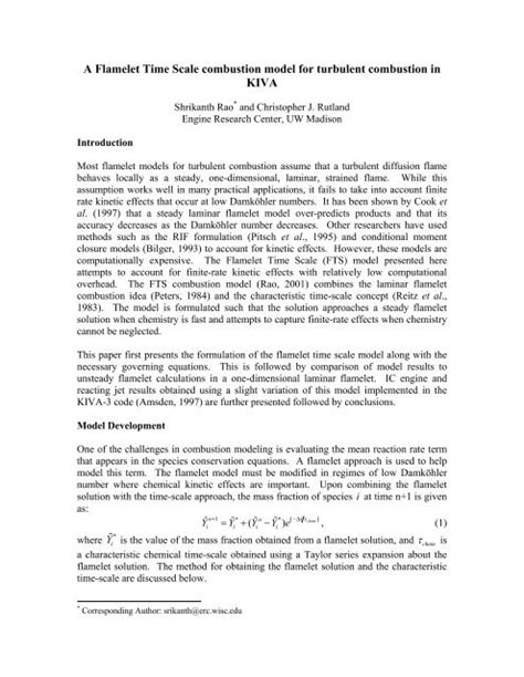 An Unsteady Flamelet Combustion Model For Turbulent Combustion In