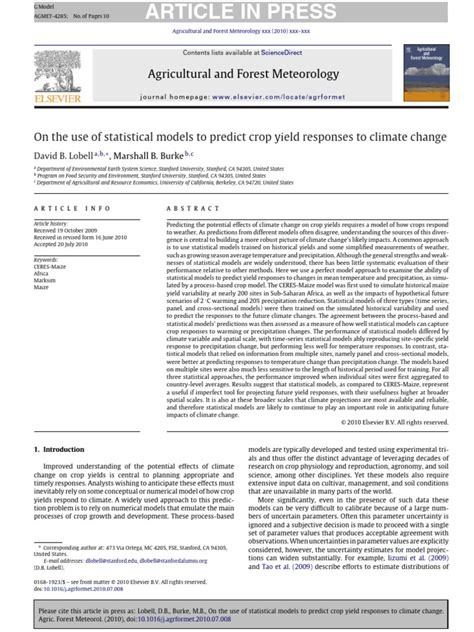 Use Of Statistical Models To Predict Crop Yield Responses To Climate