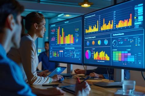 A Woman Is Working On A Computer With A Graph Showing The Graphs And Charts Premium AI