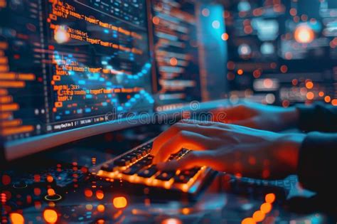 Programmer Is Hands On Keyboard Writing Source Code On Screen Monitor