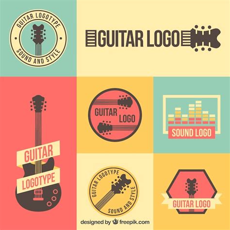 빈티지 기타 로고 컬렉션 무료 벡터