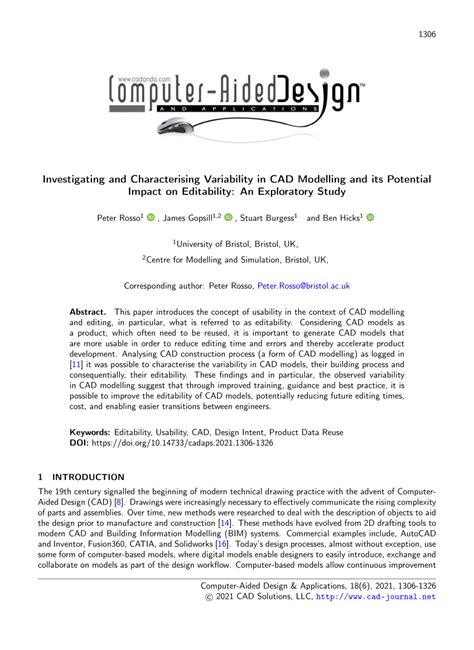 Pdf Investigating And Characterising Variability In Cad Modelling And Its Potential Impact On