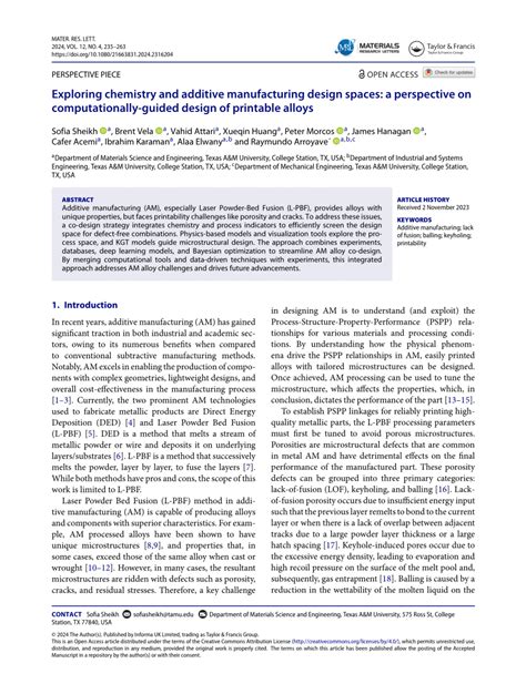 Pdf Exploring Chemistry And Additive Manufacturing Design Spaces A Perspective On