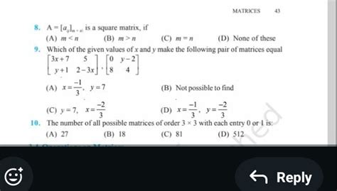 MATRICES A Aij Mn Is A Square Matrix If A M N C M