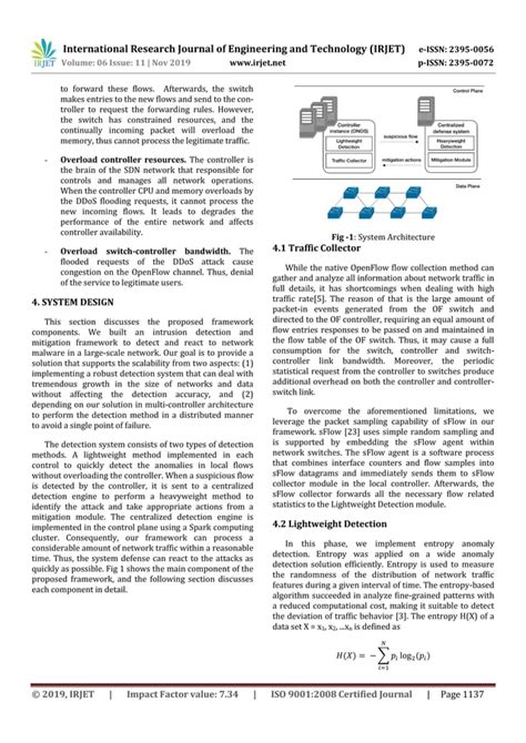 Irjet Sdn Multi Controller Based Framework To Detect And Mitigate Ddos