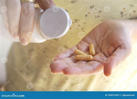 Woman Taking Natural Supplements Pills Stock Image Image Of Capsules
