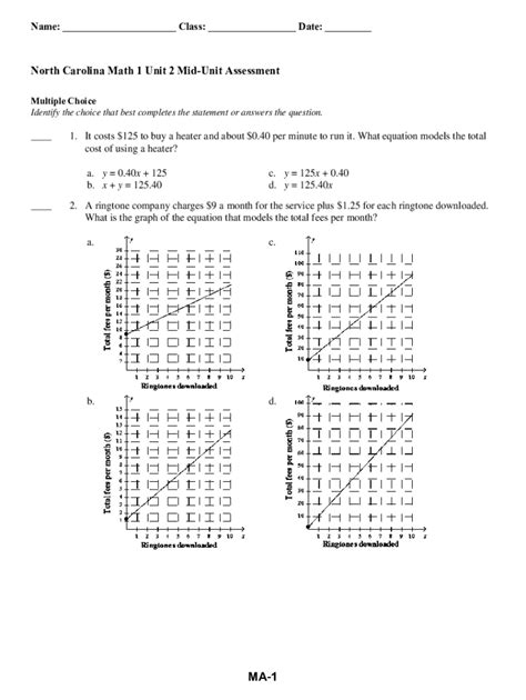 Fillable Online North Carolina Math 1 Unit 2 Mid Unit Assessment Fax