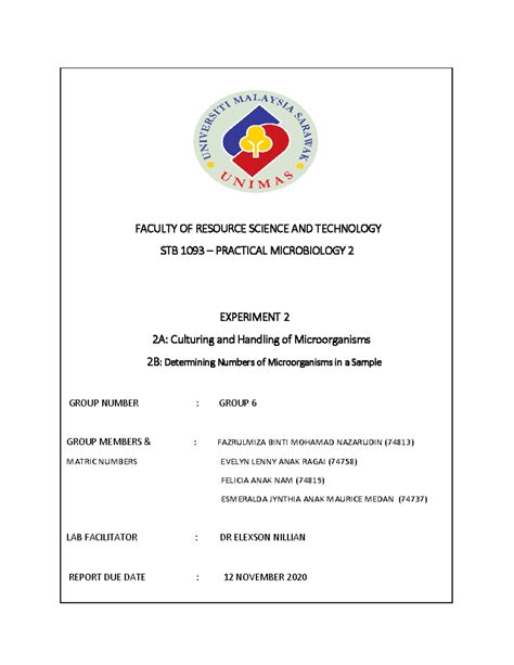 Practical 2 Sem 1 FACULTYOFRESOURCESCIENCEANDTECHNOLOGY STB 1093 PRACTICALMICROBIOLOGY 2