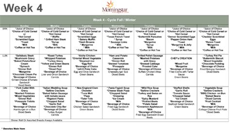 Sample Winter Sample Menu Nursing Home Menu Template