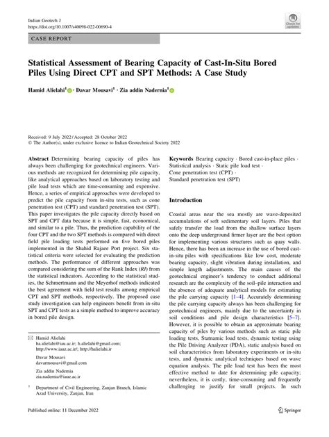 Pdf Statistical Assessment Of Bearing Capacity Of Cast In Situ Bored Piles Using Direct Cpt