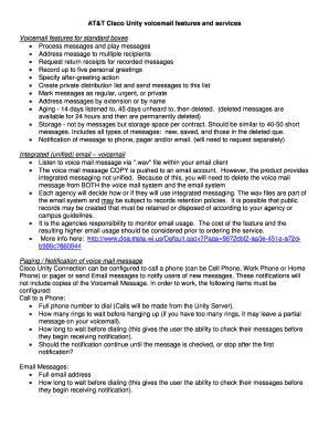 Fillable Online AT T Cisco Unity Voicemail Features And Services Fax Email Print PdfFiller
