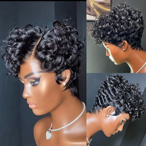 13x6x1 Lace Pixie Cut Curly Wig Brazilian Human Hair Wig For Women