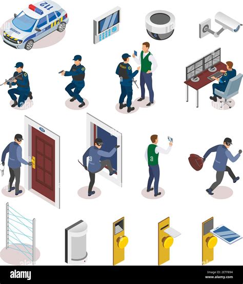 Security Systems Isometric Icons Set With Laser Motion Sensors Surveillance Camera Operator