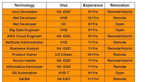Java Developer Hotlist Net Developer Business Analyst C2c Jobs