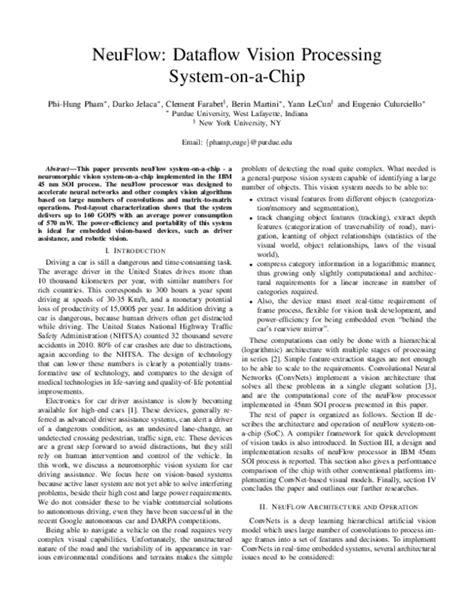 Pdf Neuflow Dataflow Vision Processing System On A Chip