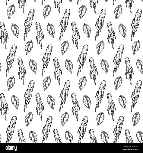 Hand Drawn Roots And Leaves Seamless Pattern Vector Illustration In Sketch Style Forest