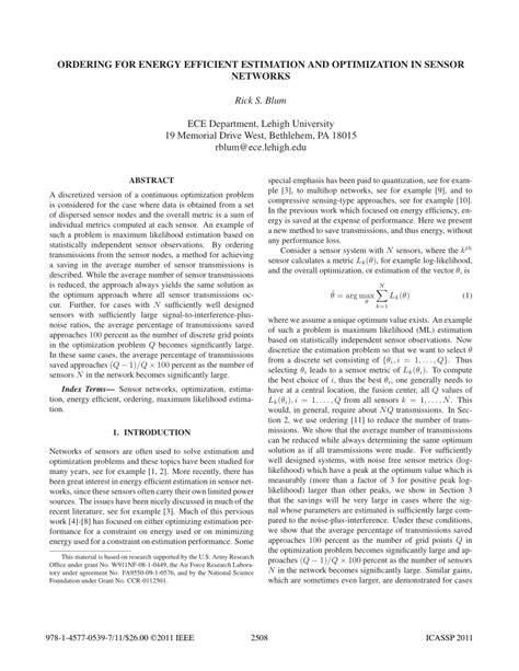 Pdf Ordering For Estimation And Optimization In Energy Efficient