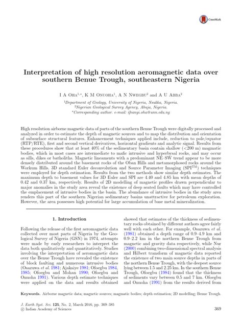 Interpretation Of High Resolution Aeromagnetic Data Over Southern Benue Trough Southeastern