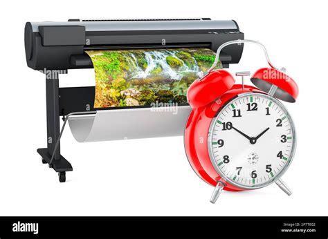 Plotter Large Format Inkjet Printer With Alarm Clock 3d Rendering