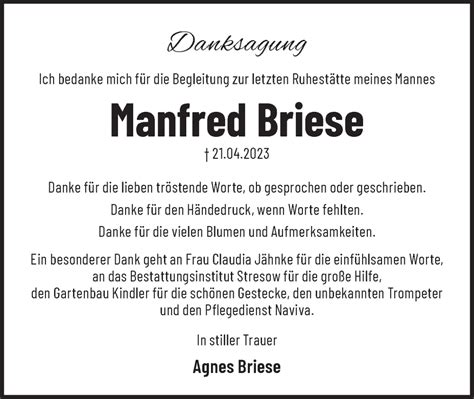 Traueranzeigen Von Manfred Briese Märkische Onlinezeitung Trauerportal