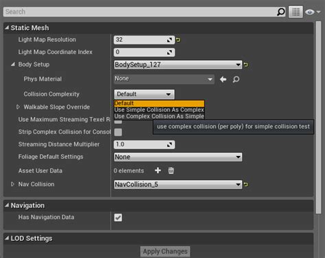 walk able collision on flooring custom static mesh asset creation