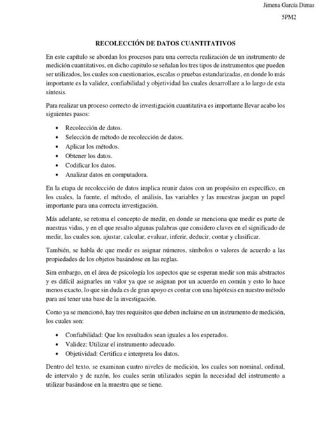 Recolección De Datos Cuantitativos Pdf Medición Investigación