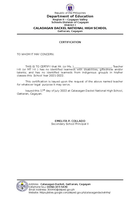 Cerification Of Having No Disabilities Republic Of The Philippines