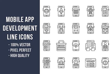 Premium Vector Mobile App Development Line Icons