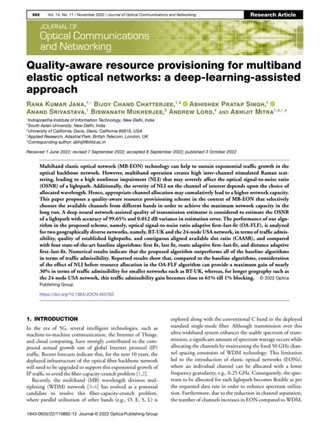 Quality Aware Resource Provisioning For Multiband Elastic Optical Networks A Deep Learning