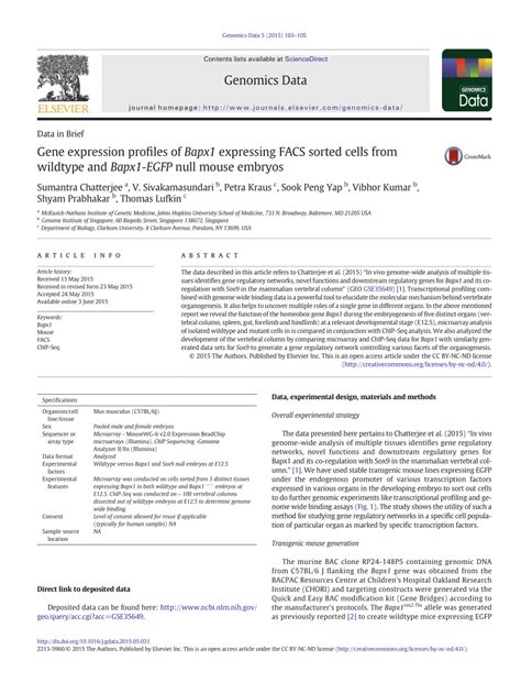 Pdf Gene Expression Profiles Of Bapx1 Expressing Facs Sorted Cells