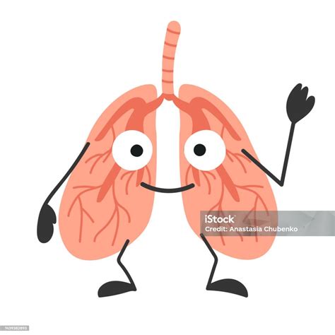 눈을 가진 인간의 폐 건강한 폐 감정 만화 스타일과 기관 벡터 그림 건강관리와 의술에 대한 스톡 벡터 아트 및 기타 이미지 건강관리와 의술 과학 귀여운 Istock