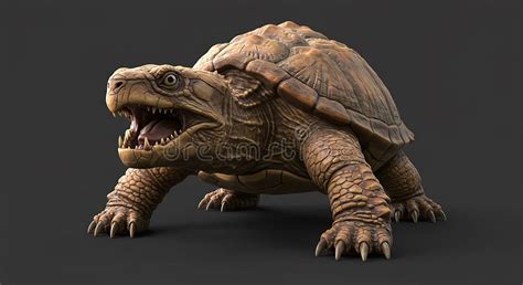 Aggressive Snapping Turtle A Realistic 3d Render Stock Illustration