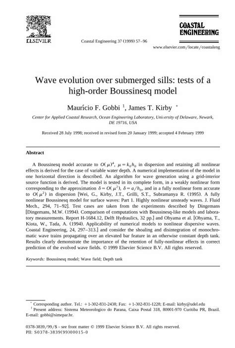 Pdf Wave Evolution Over Submerged Sills Tests Of A High Order