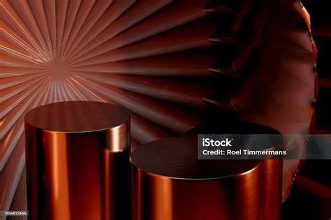 Triple Copper On Copper Wide Warm Lit Cylinder Shaped Product Presentation Stages Copper Turbine
