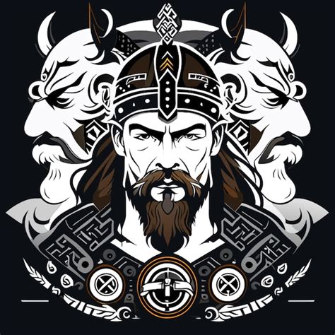 Vikings Two Face Boats Black Work Tattoo Design Vector Illustration