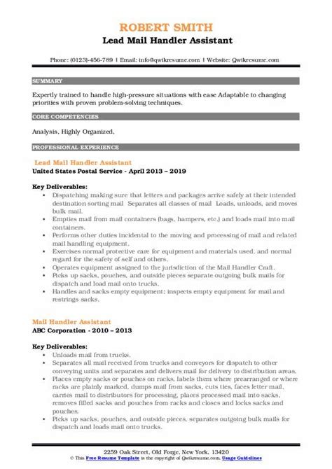 10 Mail Handler Assistant Resume Samples And Templates For 2025