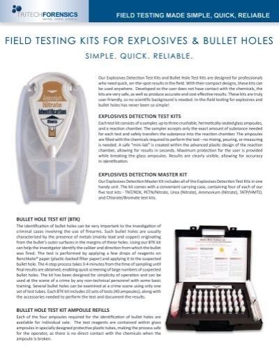 Field Testing Kits For Explosives Bullet Holes Tri Tech Forensics