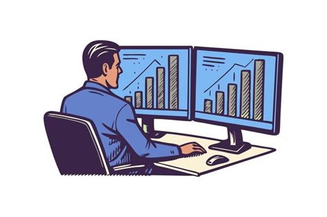 Business Professional Analyzing Data On Dual Monitors Premium Ai Generated Vector