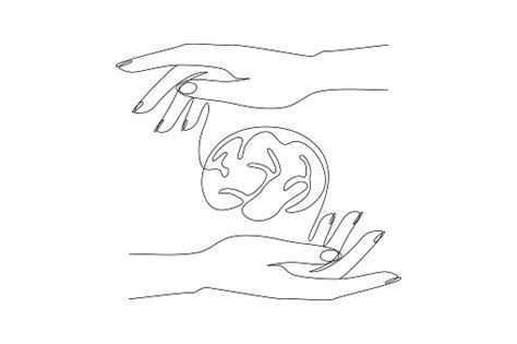 뇌와 인간의 손의 연속 한 줄 그리기 정신 건강 관리 및 안전 지능 마인드는 배너를위한 간단한 선형 스타일입니다 편집 가능한