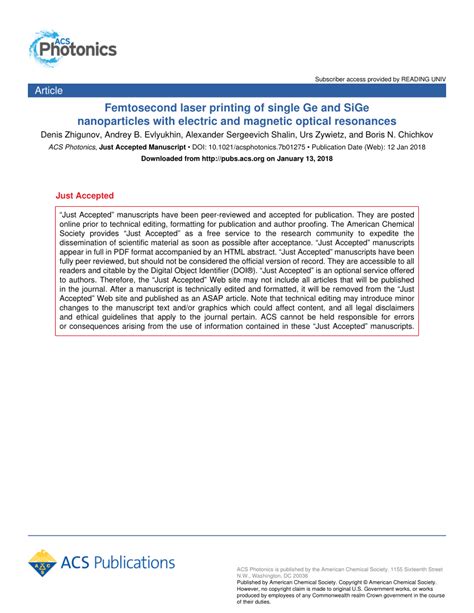 Pdf Femtosecond Laser Printing Of Single Ge And Sige Nanoparticles With Electric And Magnetic