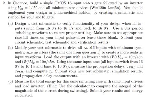 In Cadence Build A Single CMOS Input NAND Gate Chegg Com