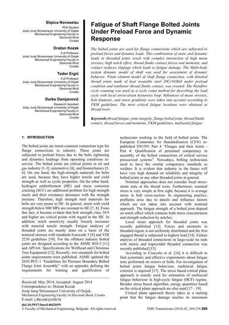 Pdf Fatigue Of Shaft Flange Bolted Joints Under Preload Force And Dynamic Response