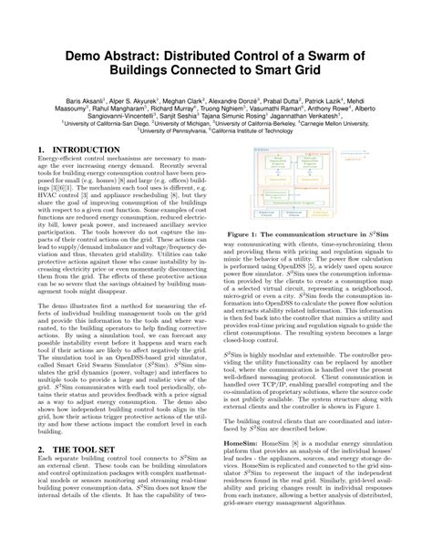 Pdf Demo Abstract Distributed Control Of A Swarm Of Buildings Connected To Smart Grid