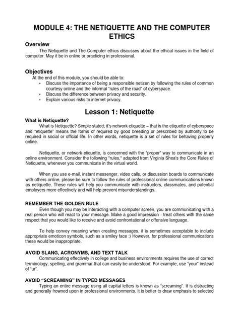 Module 4 The Netiquette And The Computer Ethics Pdf Internet