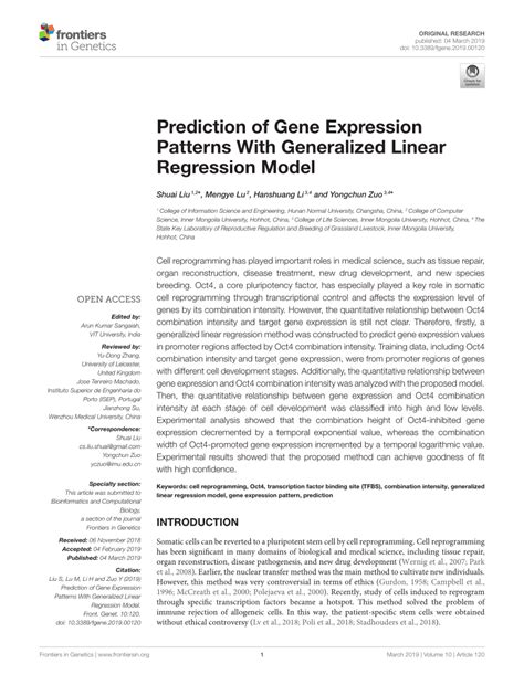 Pdf Prediction Of Gene Expression Patterns With Generalized Linear