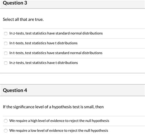solved question 3 select all that are true inz tests test statistics