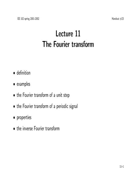 Lecture 11 The Fourier Transform DocsLib