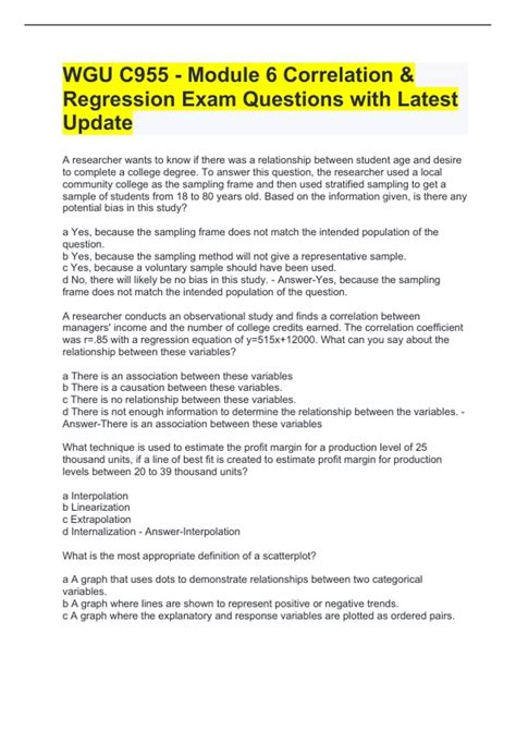 WGU C Module Correlation Regression Exam Questions With Latest Update WGU C