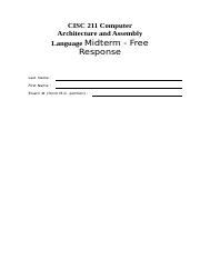CISC 211 Computer Architecture And Assembly Language Midterm Course Hero